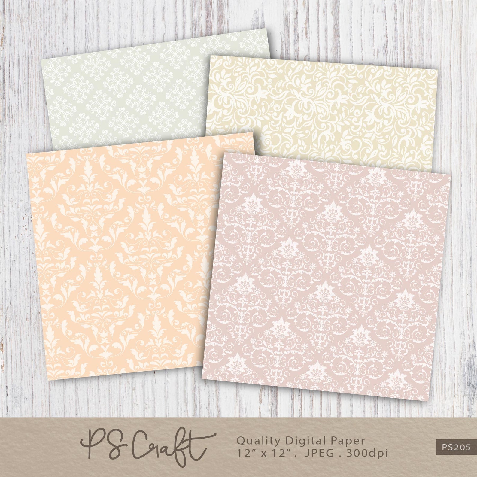 Elegant Damask Digital Papers SEAMLESS Damask Papers Wedding - Etsy