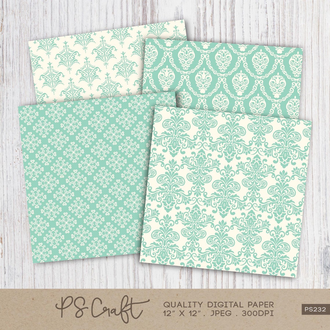 Green Damask Digital Papers SEAMLESS Green Damask Papers | Etsy