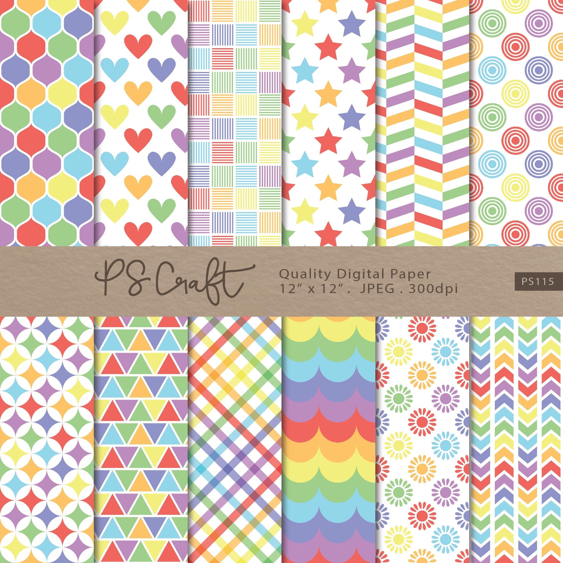 Rainbow Digital Papers, SEAMLESS Rainbow Background With Hearts, Star ...