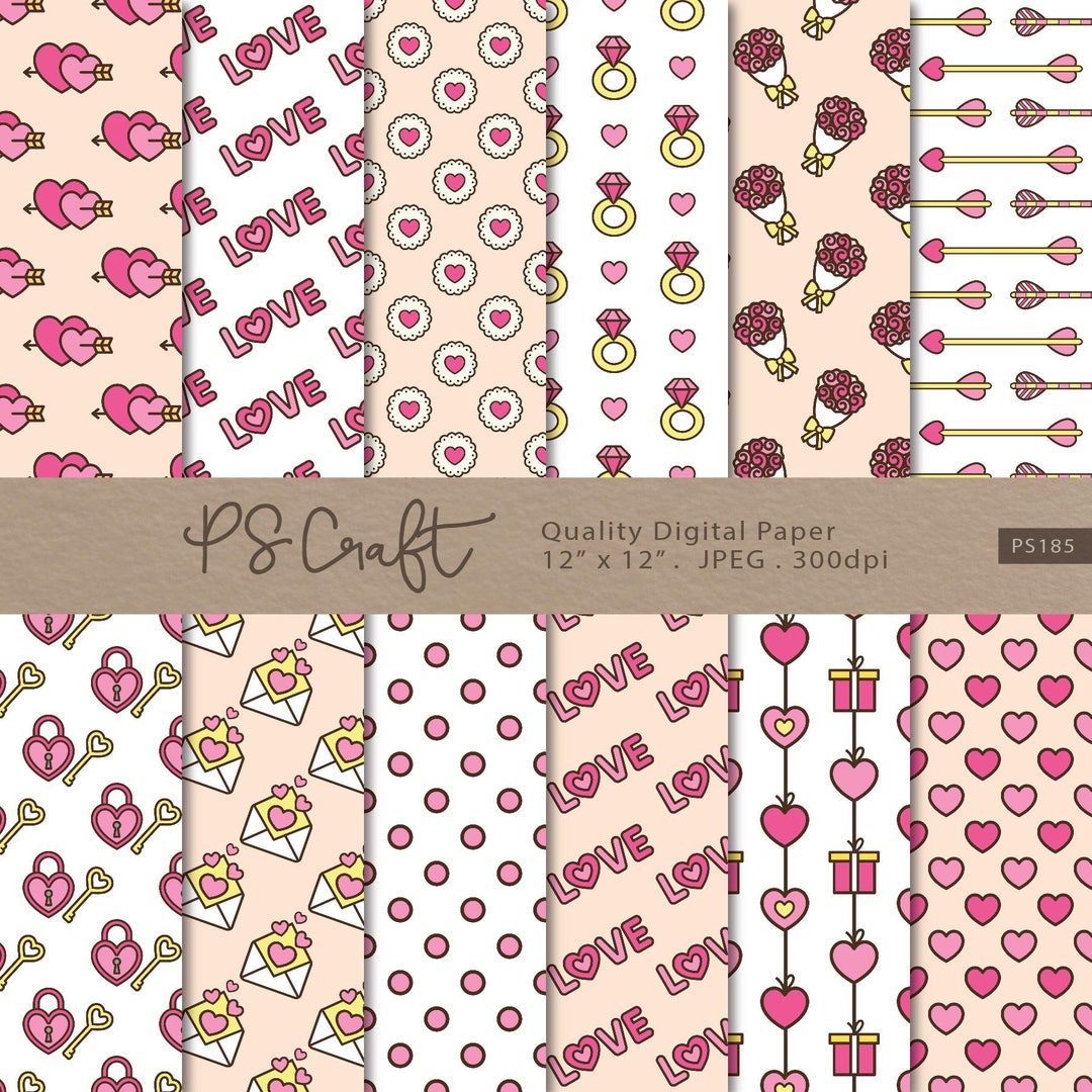 Cute Valentine's Digital Paper, Kawaii Pink Digital Paper, Hearts ...