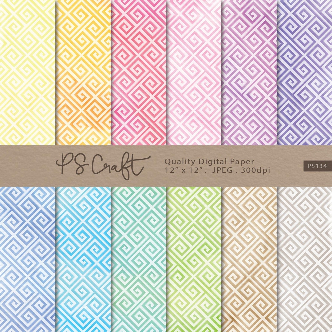 Greek Key Digital Paper, Watercolor Background, Greek Key Digital Paper ...