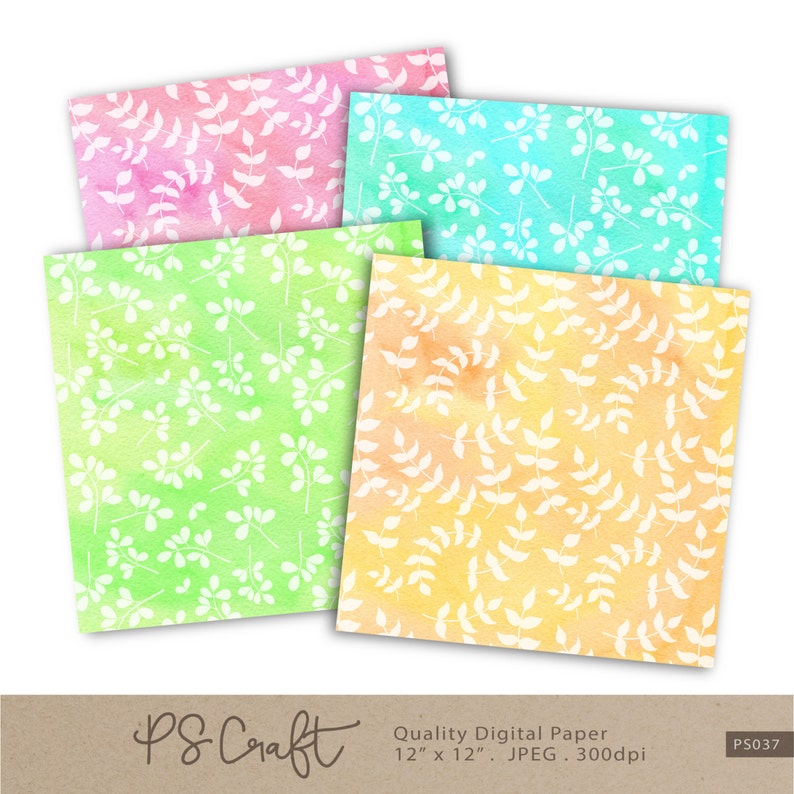 Watercolor Leaves Digital Papers, Leaf Digital Paper, Leaves Texture ...