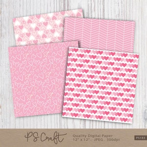 Valentine's Digital Paper, Seamless Valentines Papers, Pink Digital ...
