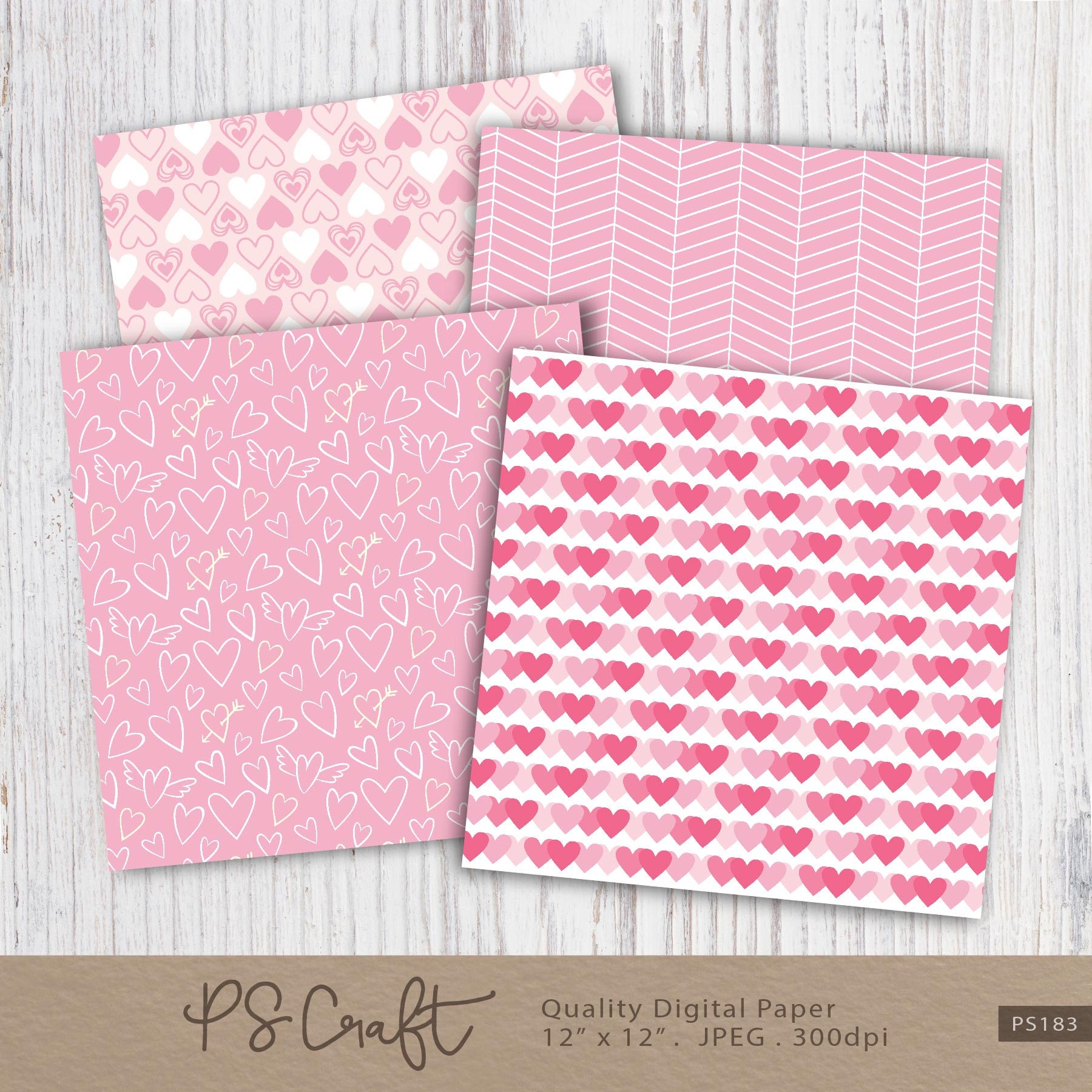 Valentine's Digital Paper, Seamless Valentines Papers, Pink Digital ...
