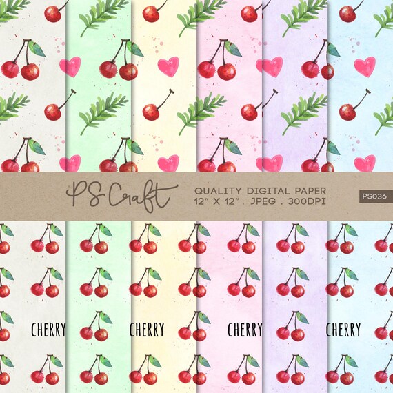 Summer papers Red cherry patterns Seamless patterns Watercolor paper ...