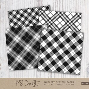 SEAMLESS Black & White Plaid Digital Paper, Gingham Tartan Plaid ...