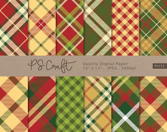 Christmas Plaid Digital Paper, Seamless Digital Paper, Christmas ...