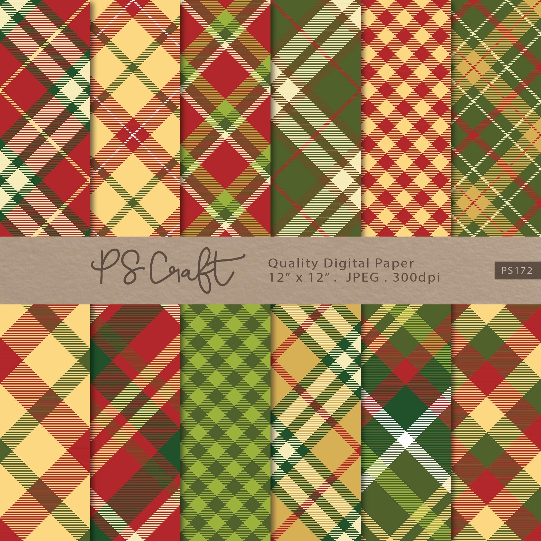 Christmas Plaid Digital Paper, SEAMLESS Plaid Digital Paper, Xmas ...