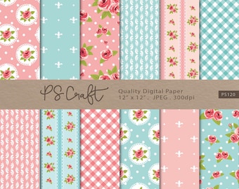 Shabby Chic Digital Paper shabby LACE Denim Floral - Etsy