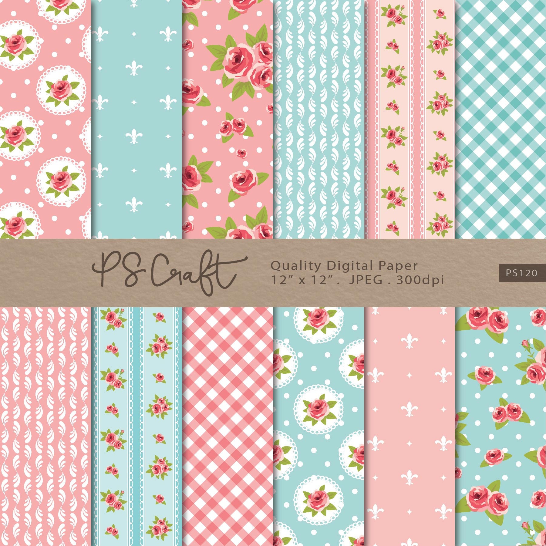 Shabby Chic Digital Paper SEAMLESS Pink and Blue Shabby Chic - Etsy