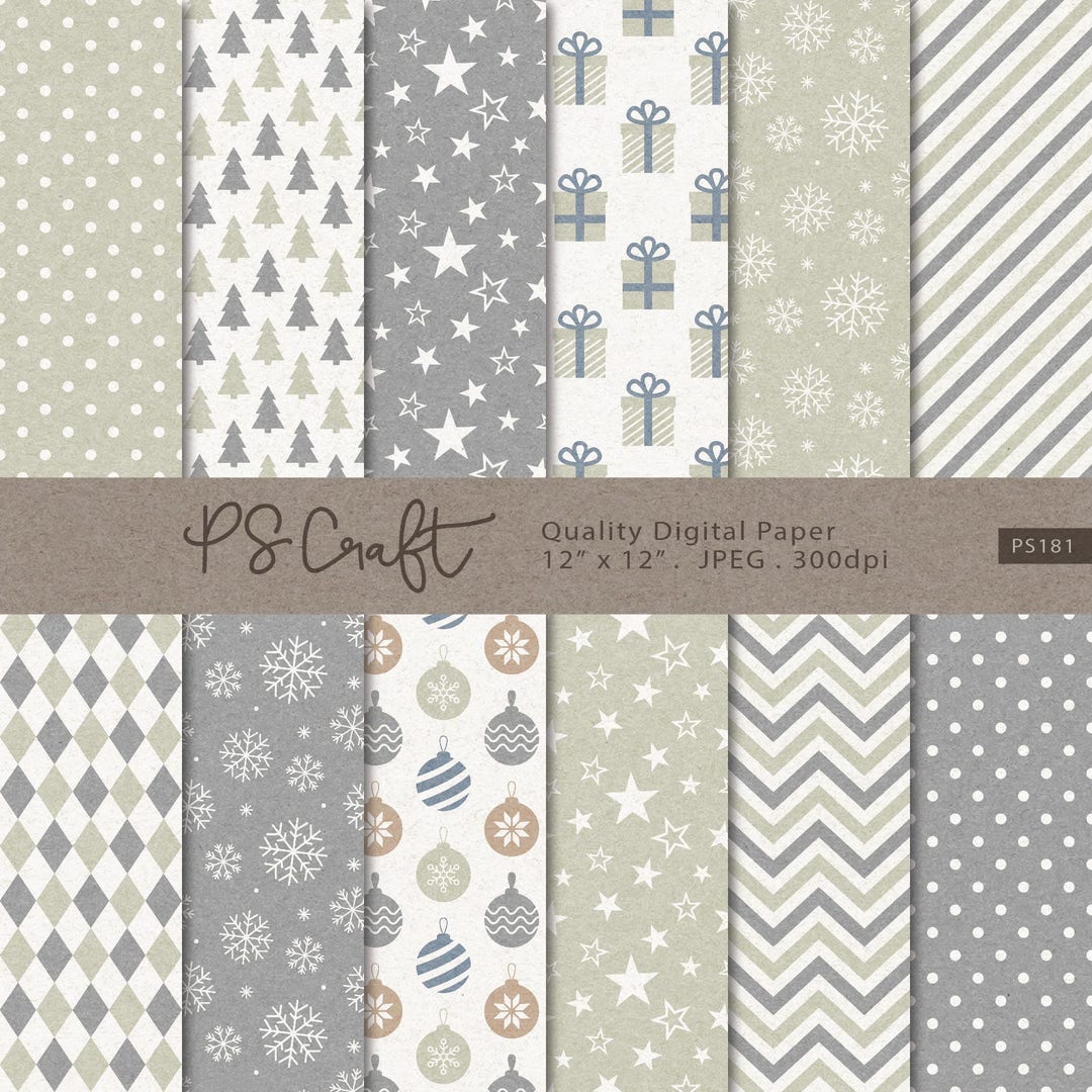 White Christmas Digital Papers, SEAMLESS Holiday Backgrounds, Kraft ...