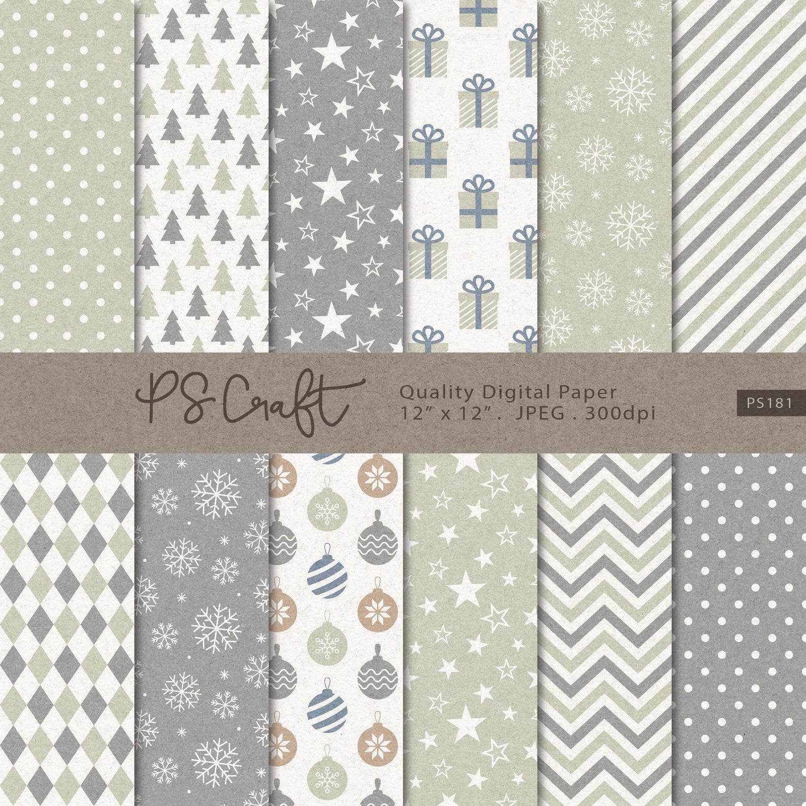 White Christmas Digital Papers, SEAMLESS Holiday Backgrounds, Kraft ...