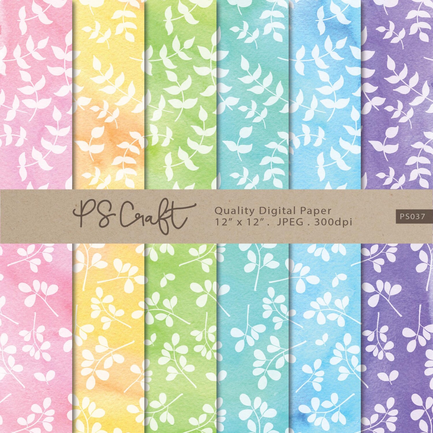 Watercolor Leaves Digital Papers, Leaf Digital Paper, Leaves Texture ...
