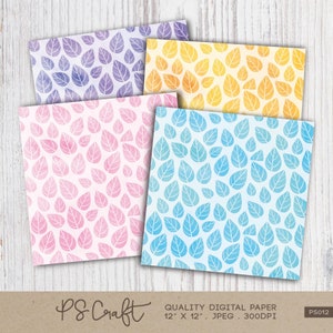 Watercolor Leaves Digital Papers, SEAMLESS Leaf Digital Paper, Leaves ...