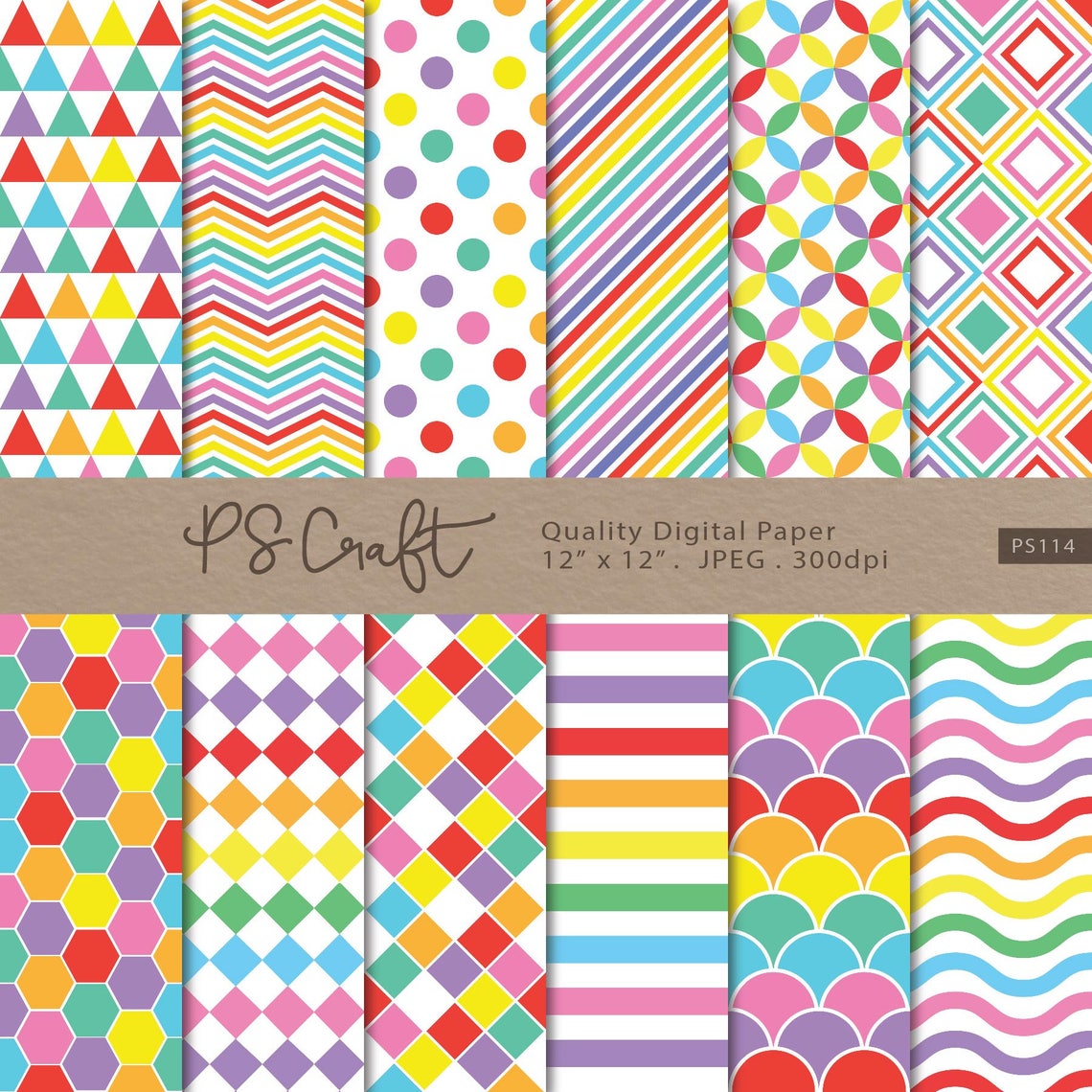 Rainbow Color Digital Papers, SEAMLESS Rainbow Digital Paper With ...