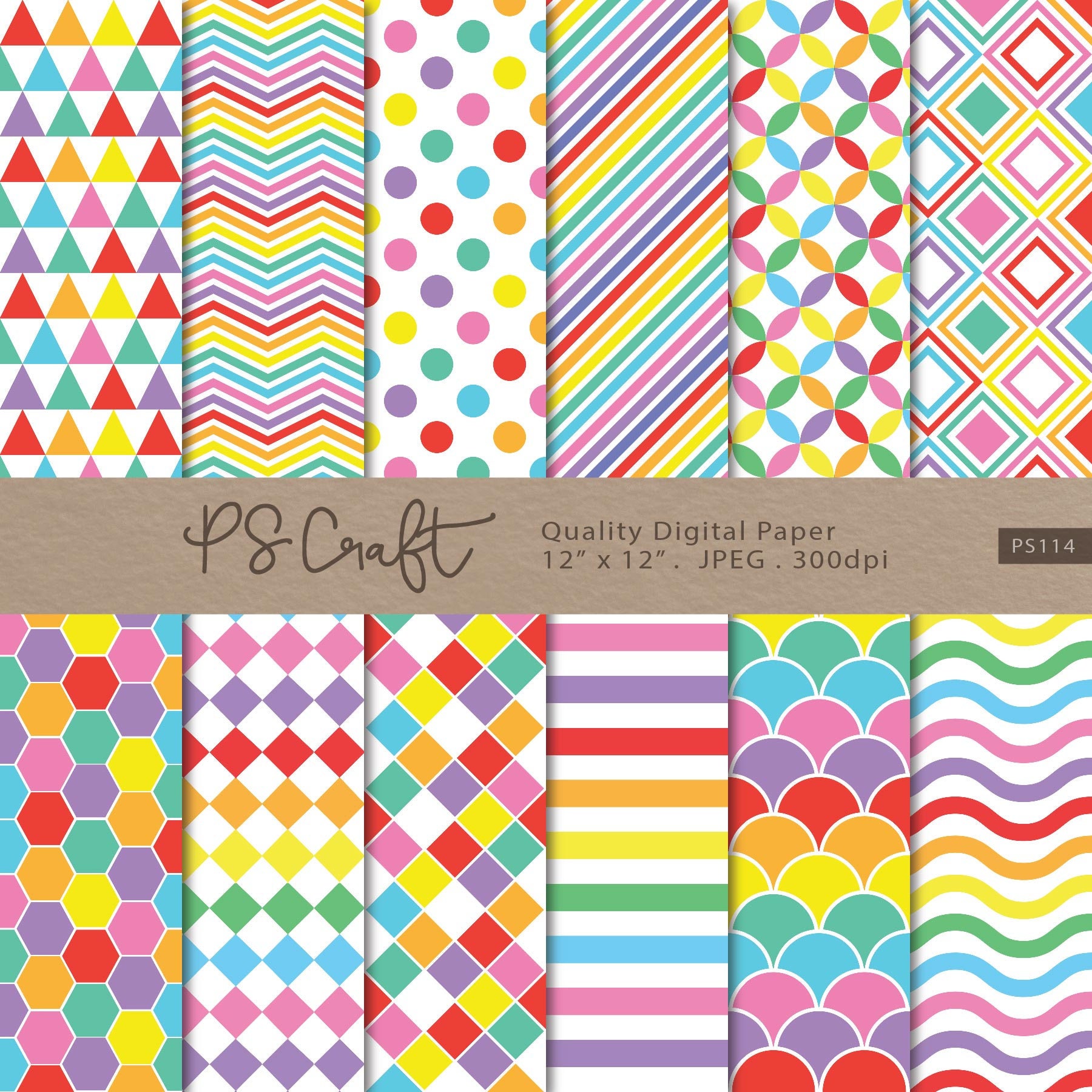 Rainbow Color Digital Papers, SEAMLESS Rainbow Digital Paper With ...