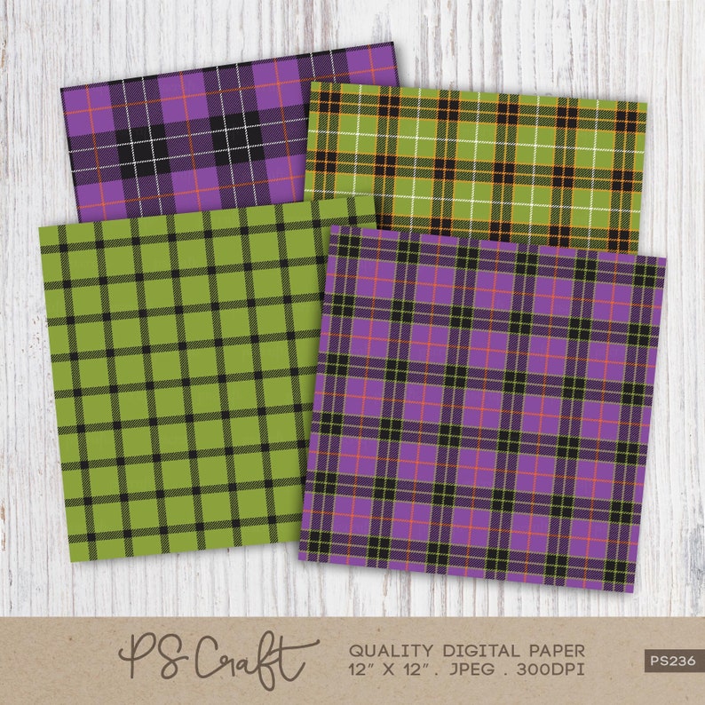Halloween Plaid Digital Paper, SEAMLESS Plaid Digital Paper, Purple ...