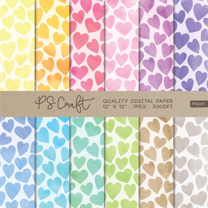 Hearts Watercolor Digital Papers Valentine's Love Water - Etsy