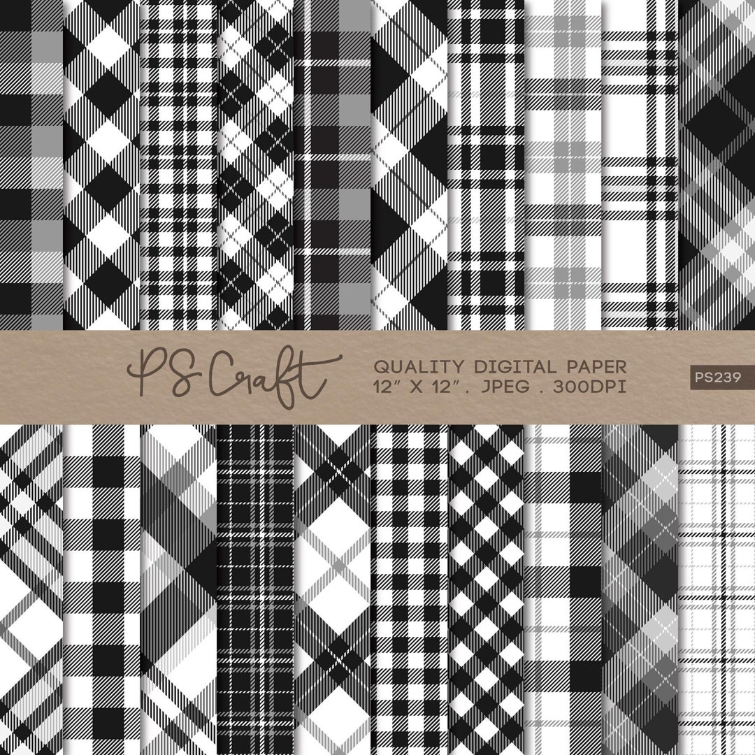 SEAMLESS Black & White Plaid Digital Paper, Gingham Tartan Plaid ...
