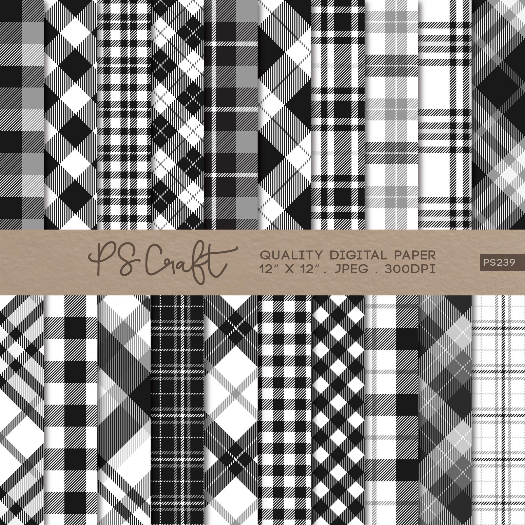 SEAMLESS Black & White Plaid Digital Paper Gingham Tartan - Etsy
