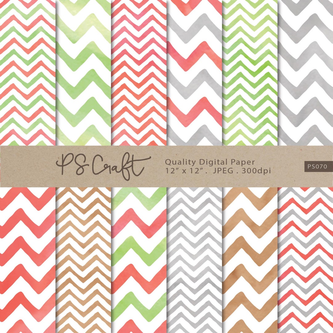 Christmas Theme Chevron Watercolor Digital Papers, Watercolor Zigzag ...