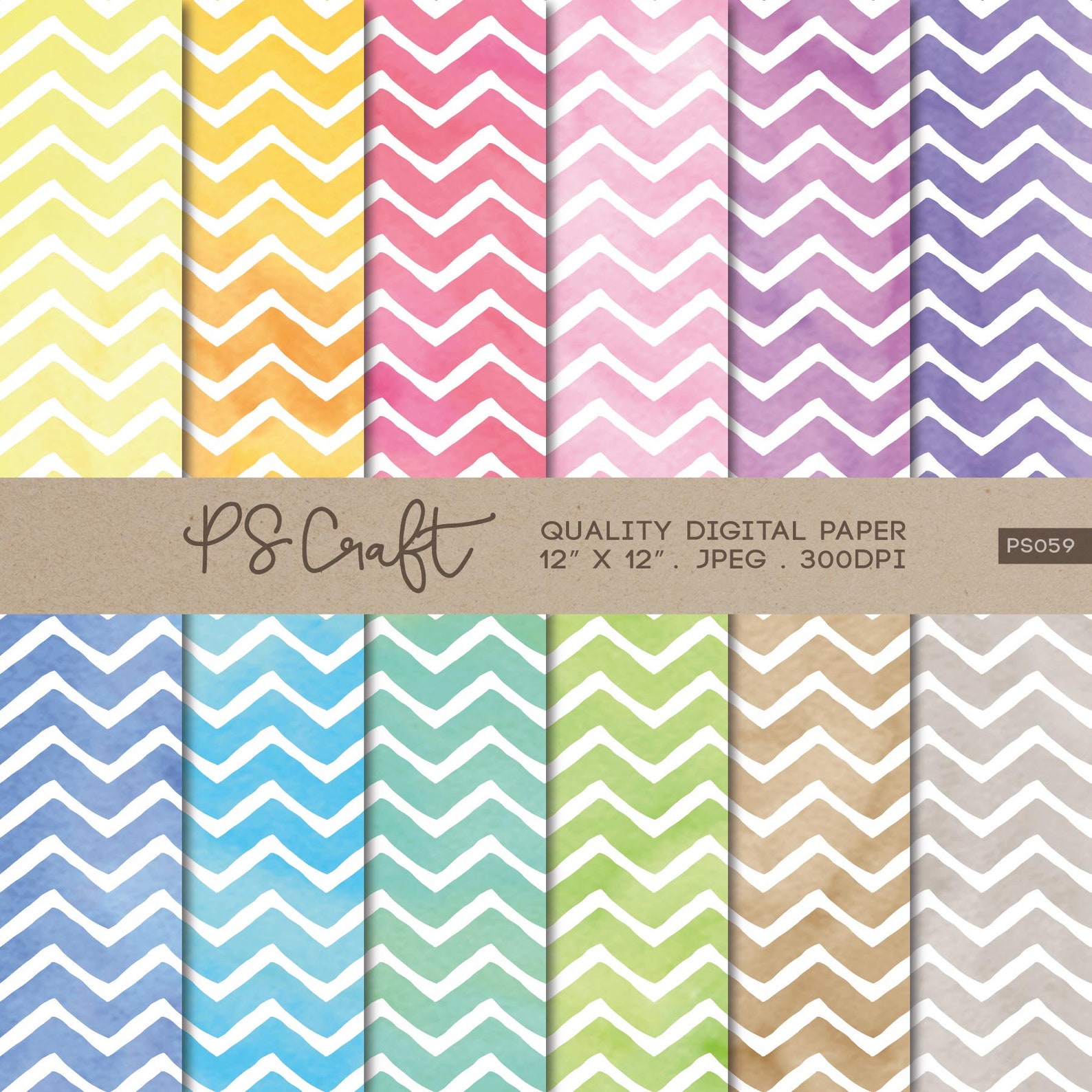 Chevron Watercolor Digital Papers SEAMLESS Watercolor Zigzag - Etsy