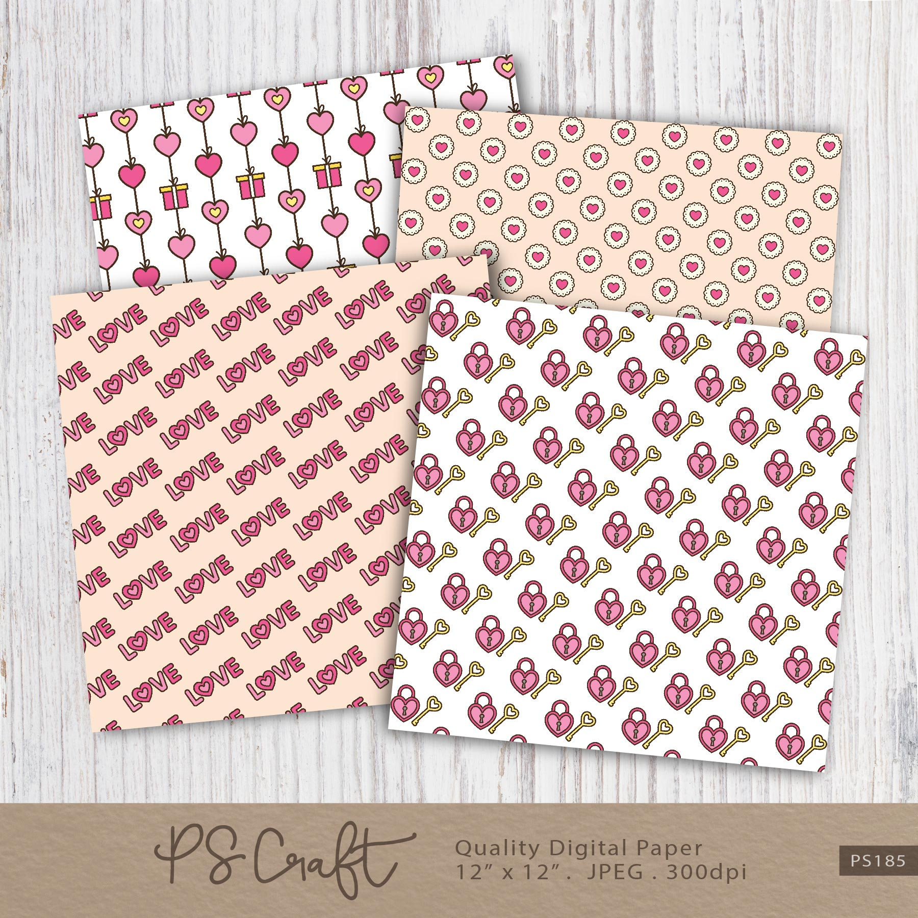 Cute Valentine's Digital Paper, Kawaii Pink Digital Paper, Hearts ...