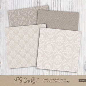 Neutral Damask Digital Papers, SEAMLESS Damask Papers, Damask Pattern ...