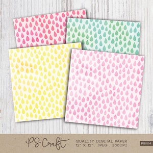 SEAMLESS Rain Drops Watercolor Digital Papers, Rain Background, Tear ...