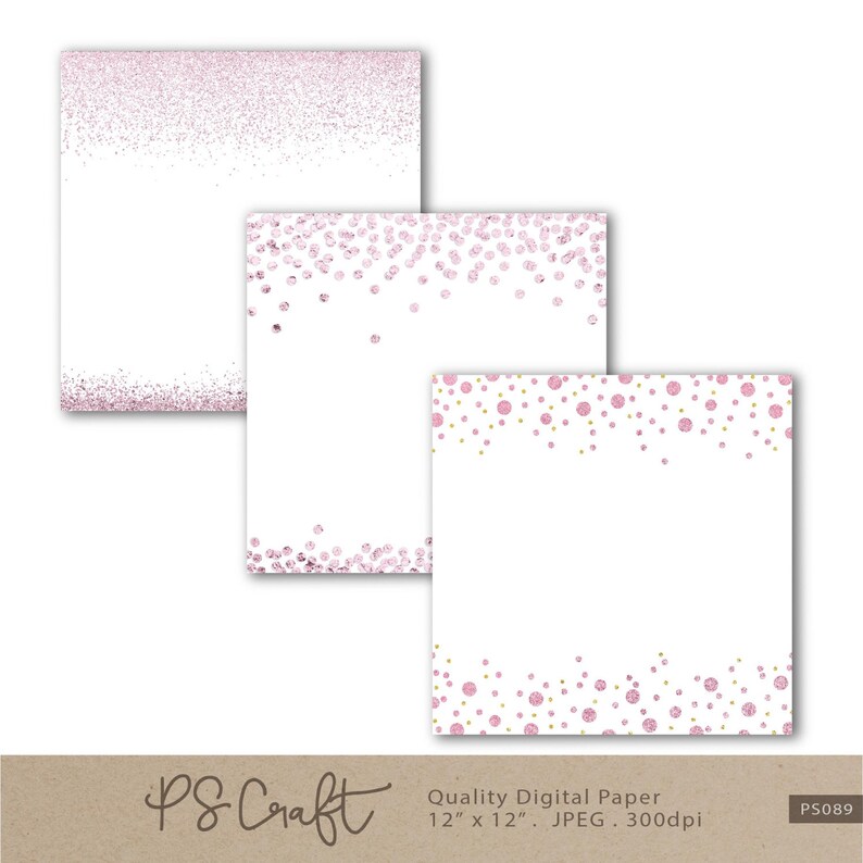 Pink Glitter Confetti Digital Papers, Pink and Gold Glitter Digital ...