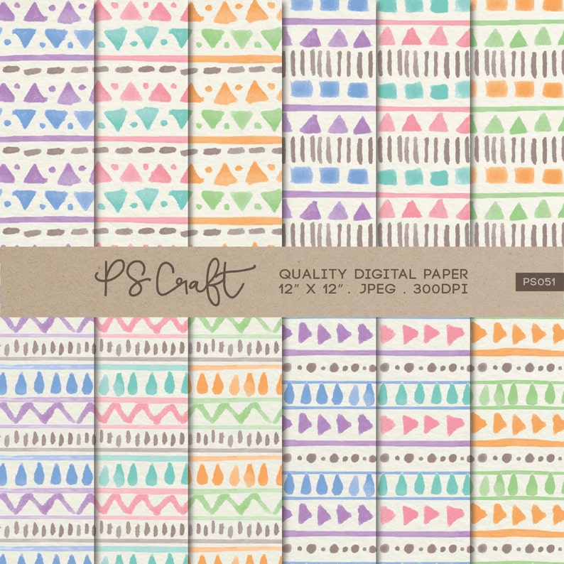 Tribal Watercolor Digital Papers Geometric Digital Paper - Etsy
