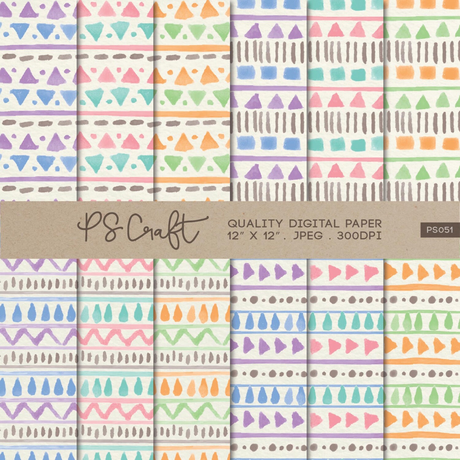 Tribal Watercolor Digital Papers Geometric Digital Paper - Etsy