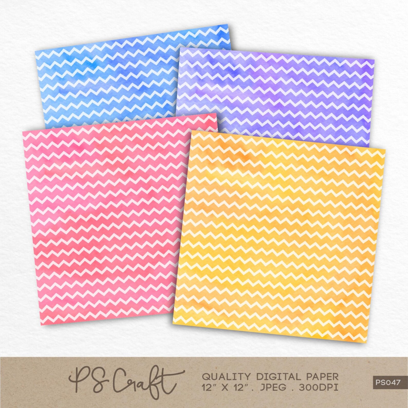 Chevron Watercolor Digital Papers Watercolor Zigzag | Etsy