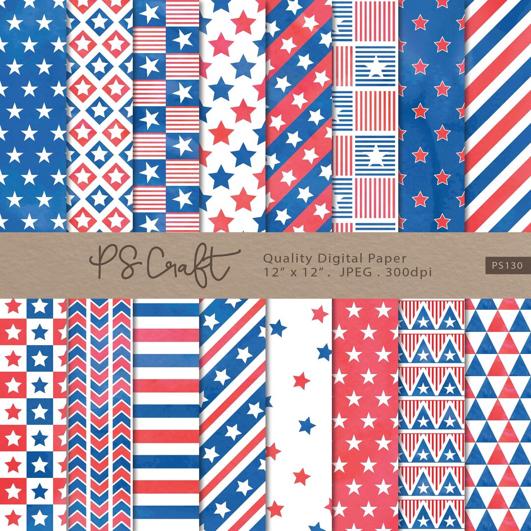 Watercolor Patriotic Digital Papers, Independence Day Digital Paper ...
