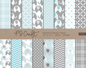 Elephant Digital Papers SEAMLESS baby Pink & Gray | Etsy