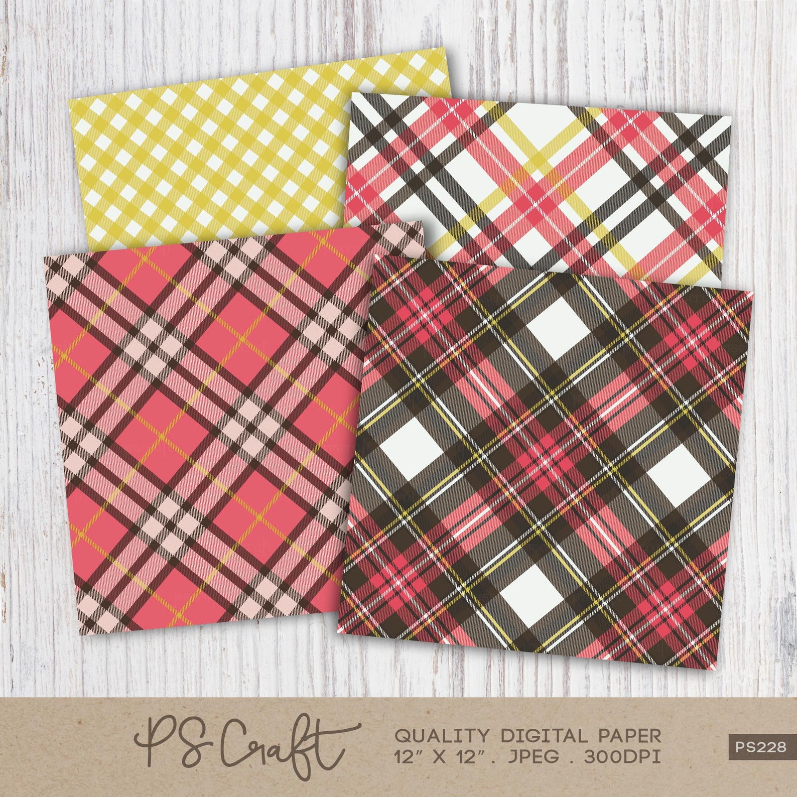 Plaid Digital Paper, SEAMLESS Plaid Digital Paper, Plaid Scrapbook ...