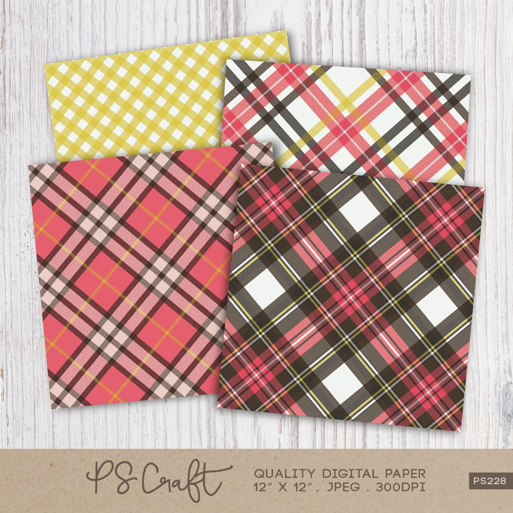 Plaid Digital Paper, SEAMLESS Plaid Digital Paper, Plaid Scrapbook ...