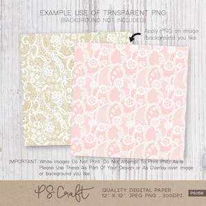 SEAMLESS White Lace Digital Papers, Transparent Lace Overlay, Floral ...