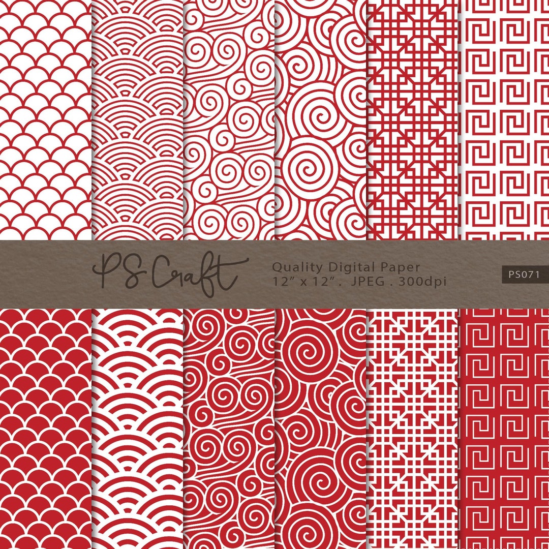 Chinese Red Pattern Digital Paper, Asian Red Digital Paper, Red Paper ...