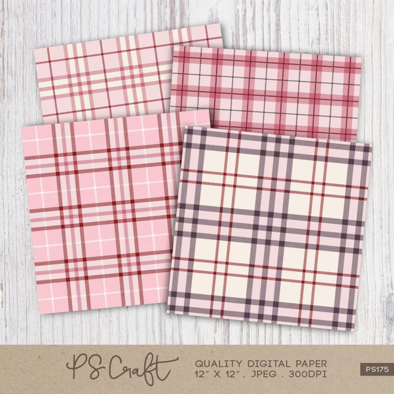 Pink Tartan Plaid Digital Paper, Seamless Scrapbook Paper (instant ...