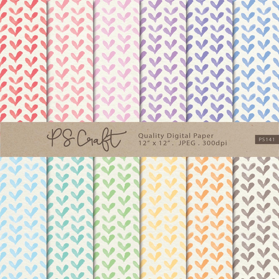 Watercolor Hearts Digital Papers, Hearts Background, Hearts Background ...