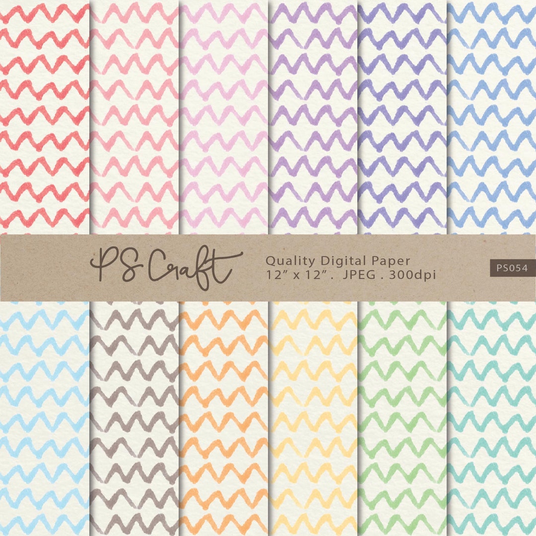 Handdrawn Watercolor Zigzag Digital Papers, Handdrawn Chevron Digital ...