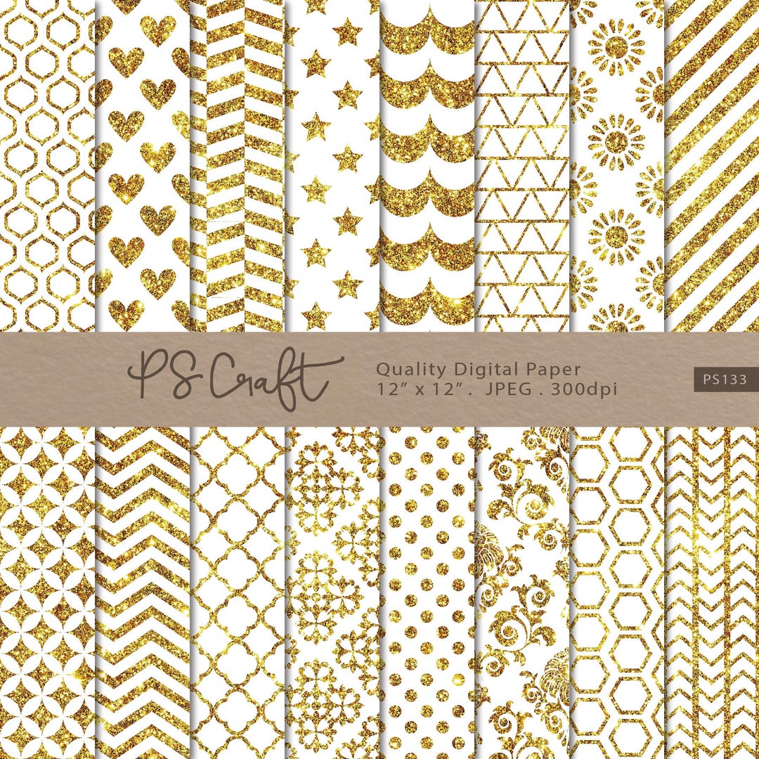 Gold Glitter Digital Papers, Seamless Gold Glitter Background, Golden ...