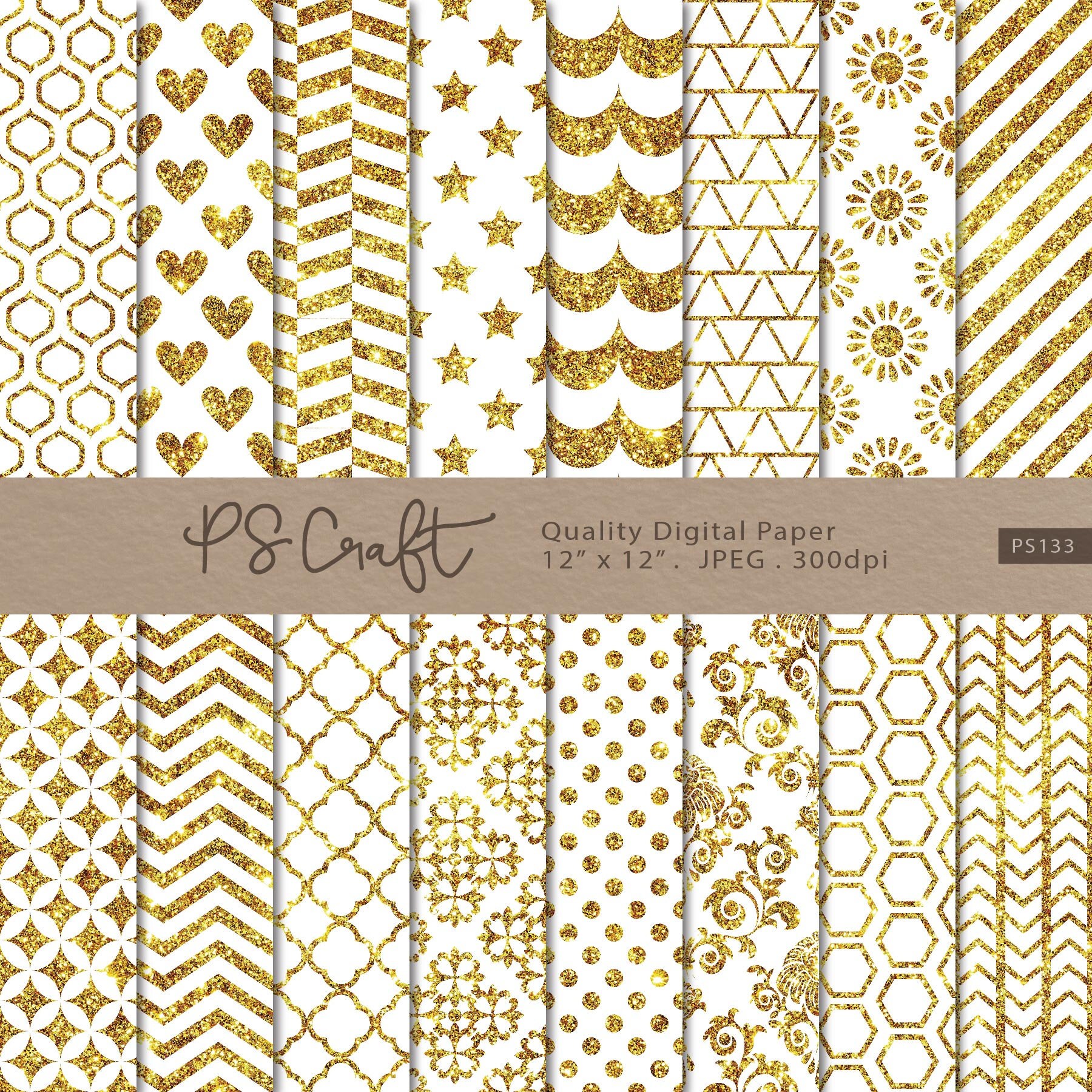 Gold Glitter Digital Papers Seamless Gold Glitter Background | Etsy