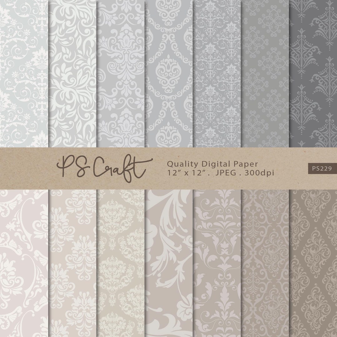 Neutral Damask Digital Papers, SEAMLESS Damask Papers, Damask Pattern ...