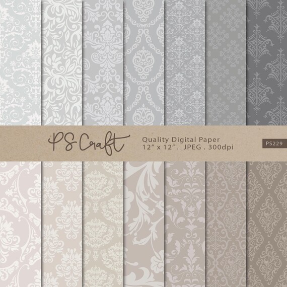 Neutral Damask Digital Papers SEAMLESS Damask Papers Damask | Etsy