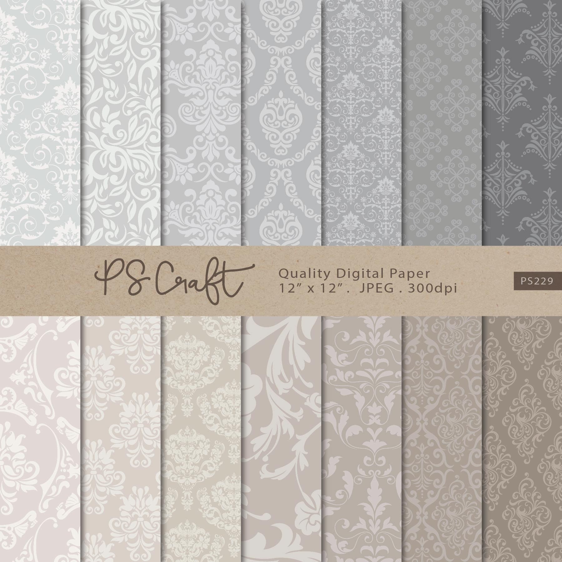 Neutral Damask Digital Papers SEAMLESS Damask Papers Damask - Etsy