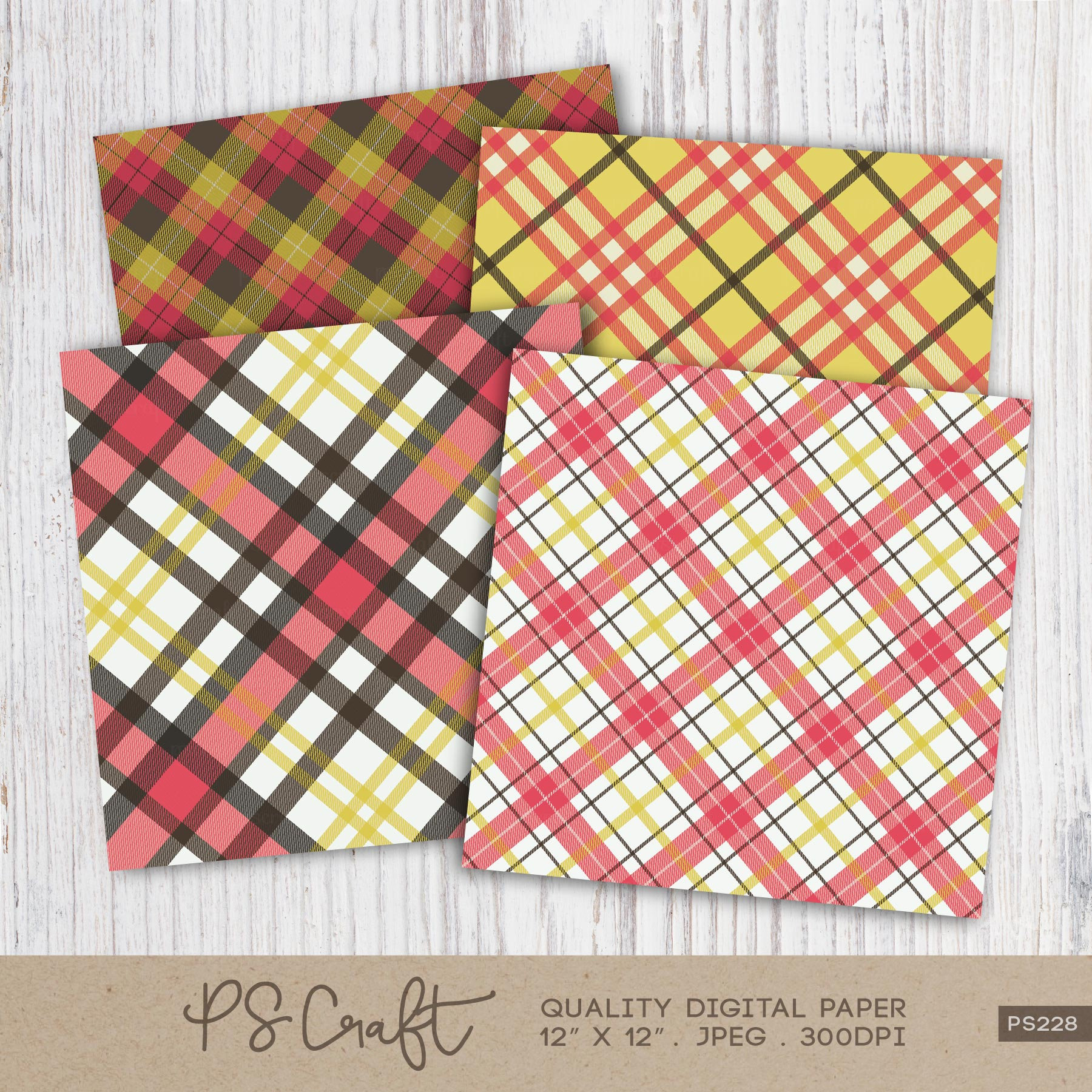 Plaid Digital Paper, SEAMLESS Plaid Digital Paper, Plaid Scrapbook ...