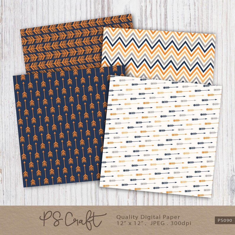 Orange and Navy Arrows Digital Papers, SEAMLESS Arrows Papers, Tribal ...