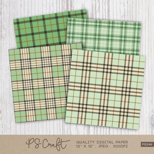 Green Tartan Digital Paper, SEAMLESS Plaid Digital Paper, Classic ...
